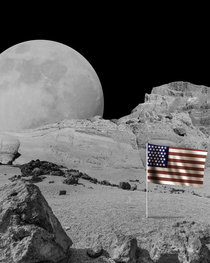 Space View through Viewfinder Display. Flag of USA on Cosmic Surface of ...