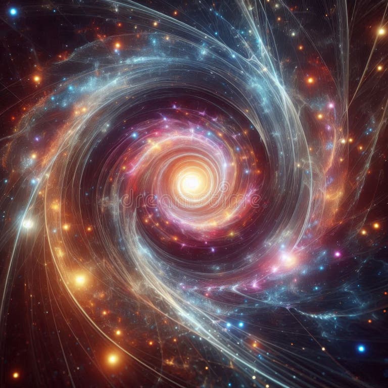 Space Vortex with Glowing Lights and Fractal Textures, Representing the ...