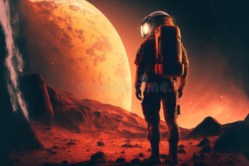 A Space Walk by an Astronaut on a Different Planet. Exploration of Mars ...