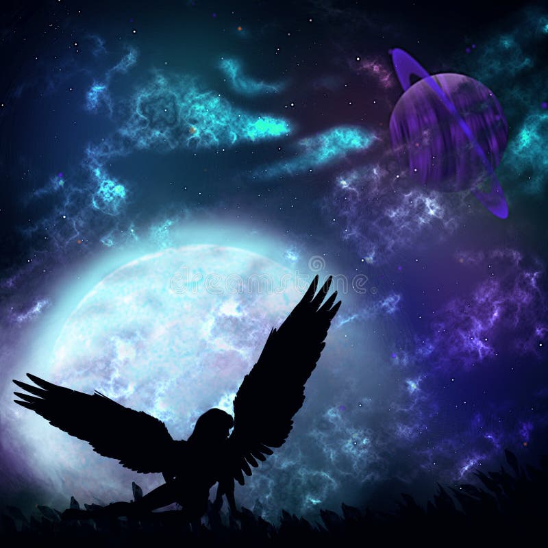 Space wallpaper stock photo. Image of planet, moon, wings - 226339982