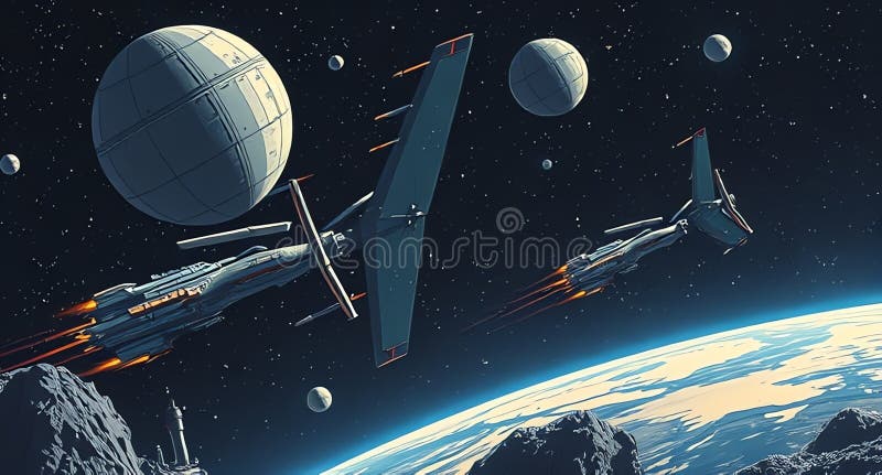 Space War with Same Planet and Fighter Stock Photo - Image of planet ...