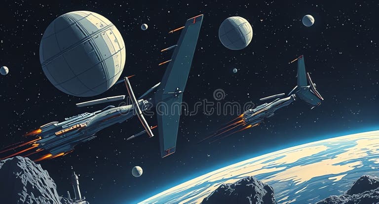 Space War with Same Planet and Fighter Stock Photo - Image of planet ...
