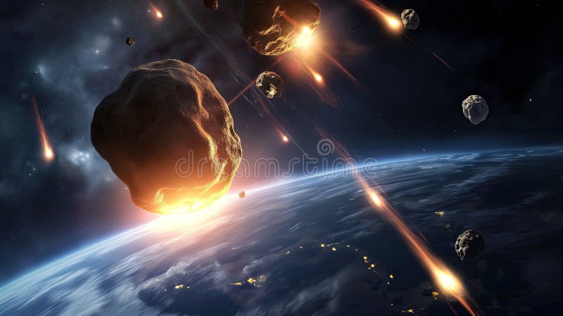 Space Weapons Shoot Down Asteroids and Meteorites Stock Photo - Image ...