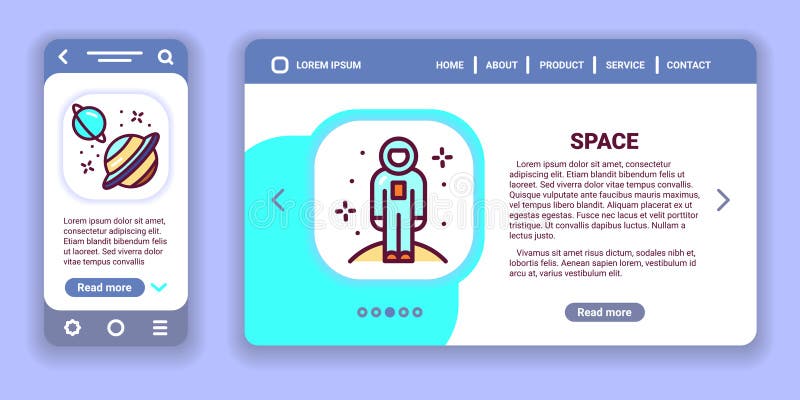 Space Web Banner and Mobile App Kit. Outline Vector Illustration Stock ...