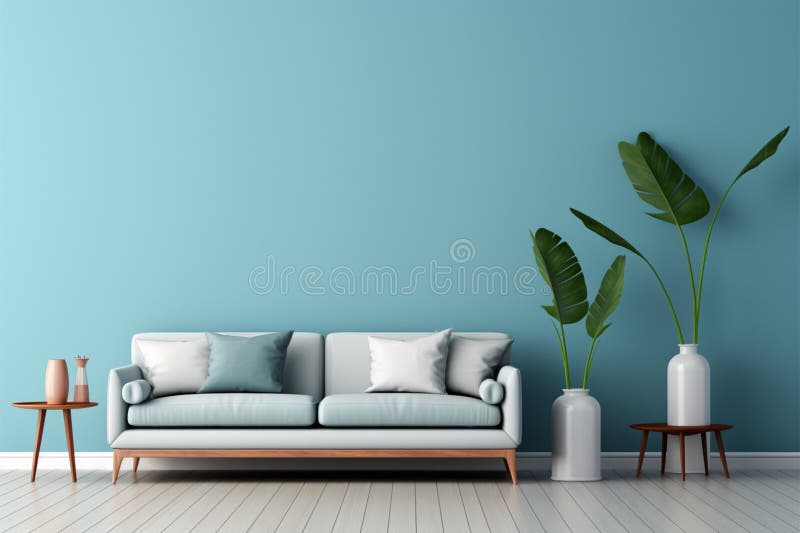 Space for Your Design Light Blue Wall in a 3D Render Stock Illustration ...