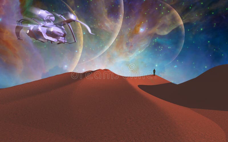 Spacecraft on Alien Red Planet Stock Illustration - Illustration of ...