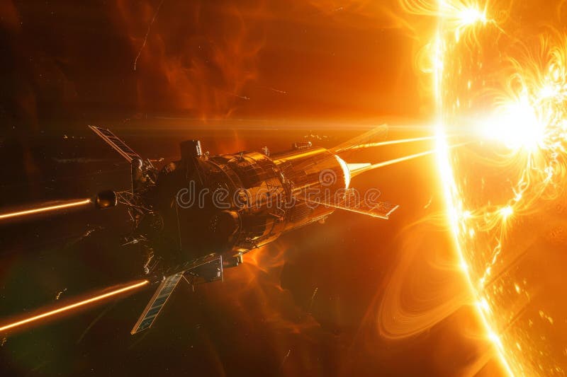 Spacecraft Approaching Fiery Sun in Cosmic Voyage - Stellar Exploration ...