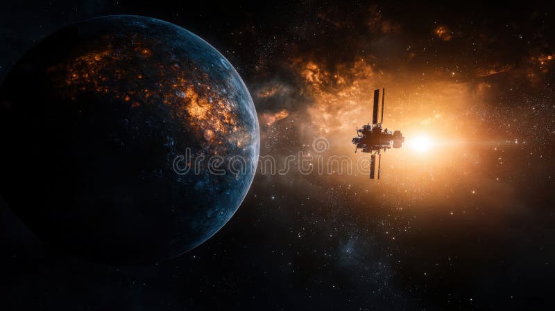 Spacecraft Approaching Unknown Planet Outer Space Digital Art Cosmic ...