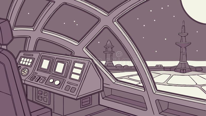 Spacecraft Cockpit View of Distant Lighthouse, SciFi Coastal Art ...