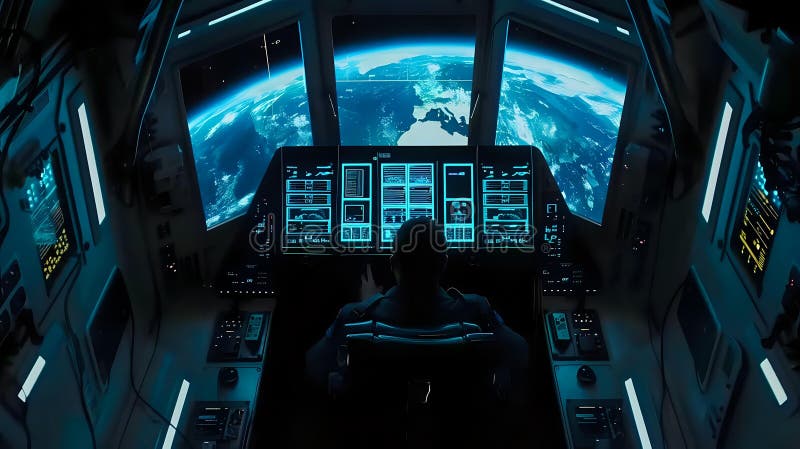 A Spacecraft Cockpit with a View of Earth from Space, Showcasing ...