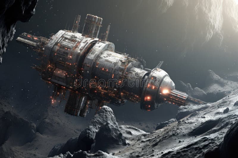 Spacecraft Deploying Mining Equipment on Asteroid Stock Image - Image ...