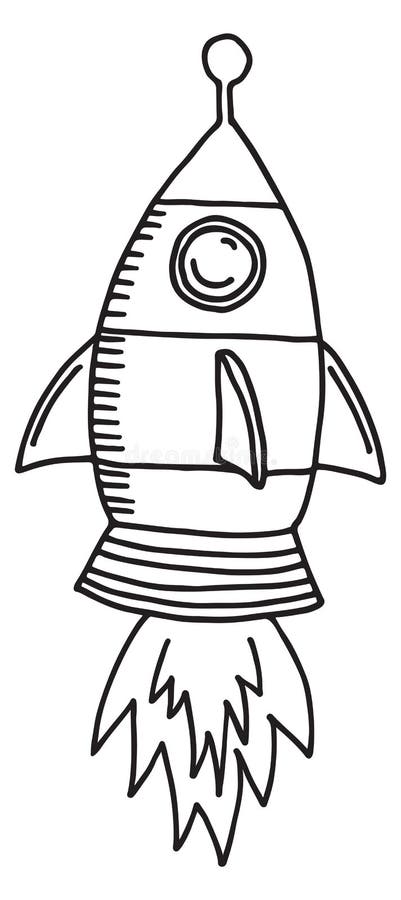 Spacecraft Doodle. Hand Drawn Rocket Launch Sketch Stock Vector ...