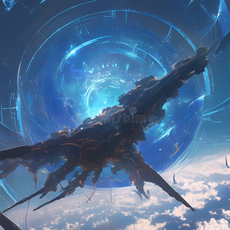 Spacecraft Emergence from Computer Screen Stock Illustration ...