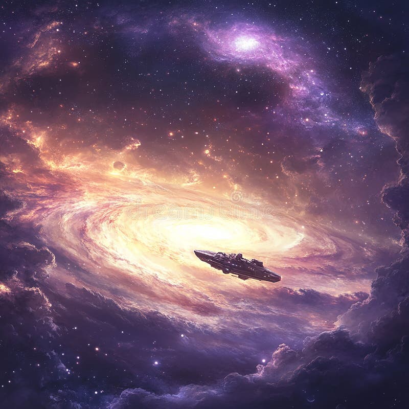 Spacecraft Emerging from Hyperspace into an Unknown Galaxy Stock Illustration - Illustration of ...