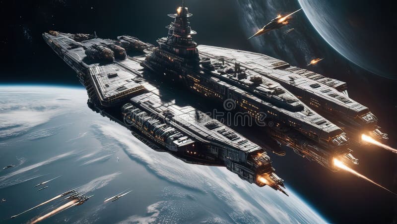 A Spacecraft with an Engine Flying Next To Another Ship in Space Stock ...