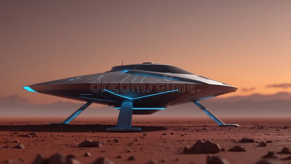 Spacecraft Exploring the Red Planet S Surface during Twilight Stock ...