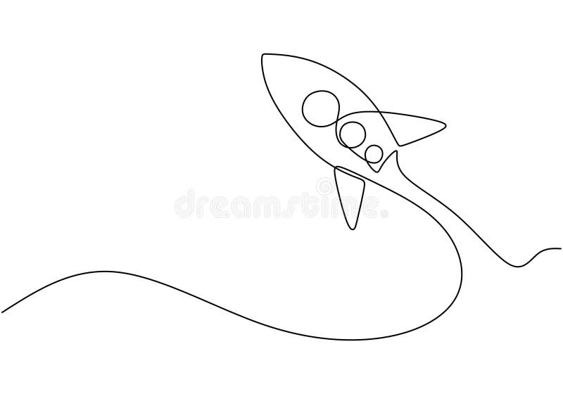 Spacecraft Flying Continuous Line Drawing. Rocket Space Ship Launch ...