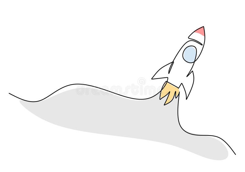 Spacecraft Flying Continuous Line Drawing. Rocket Space Ship Launch ...