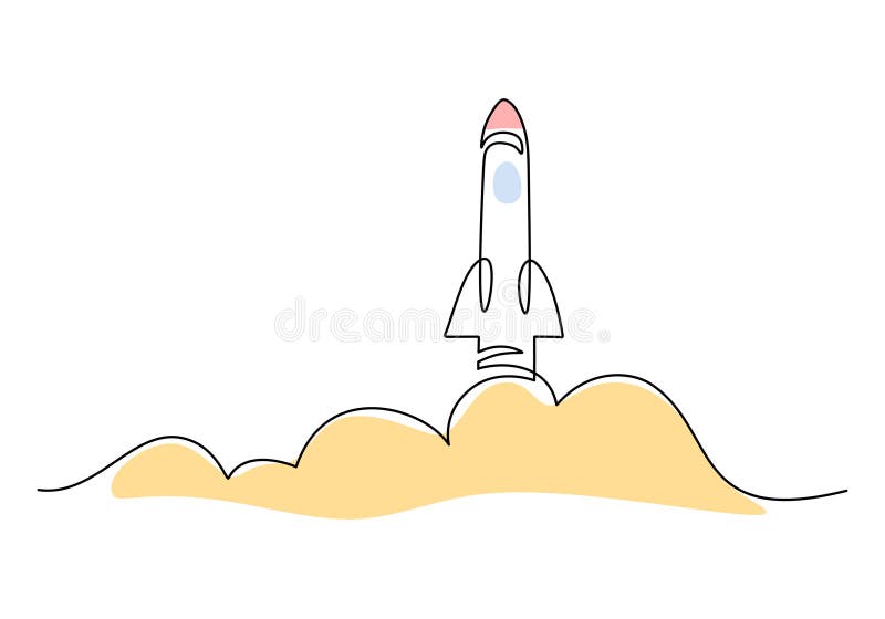Spacecraft Flying Continuous Line Drawing. Rocket Space Ship Launch ...