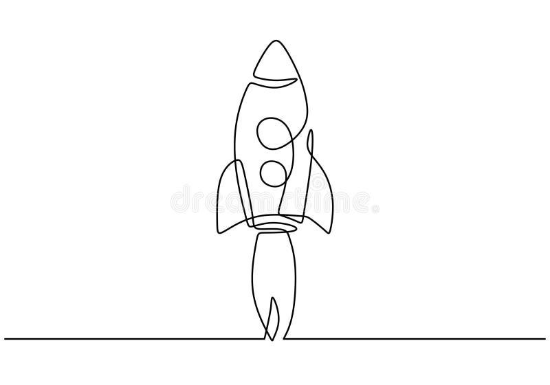 Spacecraft Flying Continuous Line Drawing. Rocket Space Ship Launch ...