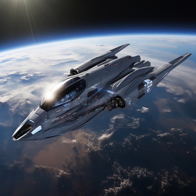 Spacecraft Hover upon Planet with Starlight Above Stock Illustration ...