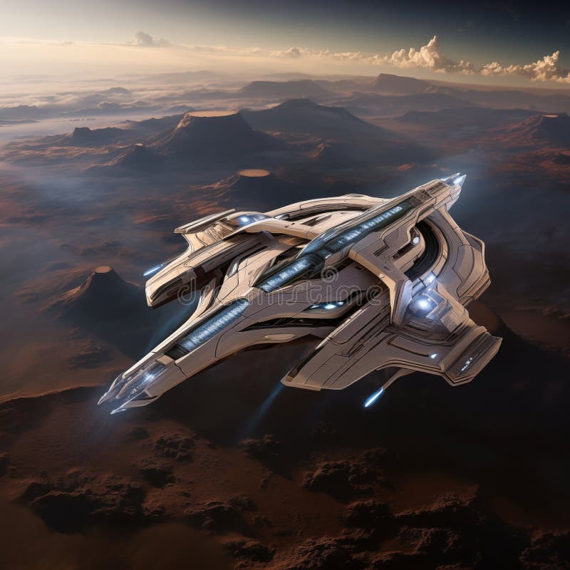 Spacecraft Hover upon Planet with Starlight Above Stock Illustration ...