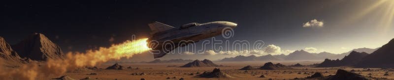 Spacecraft Hovering Above a Desolate Planet Surface, Cosmos, Engine ...