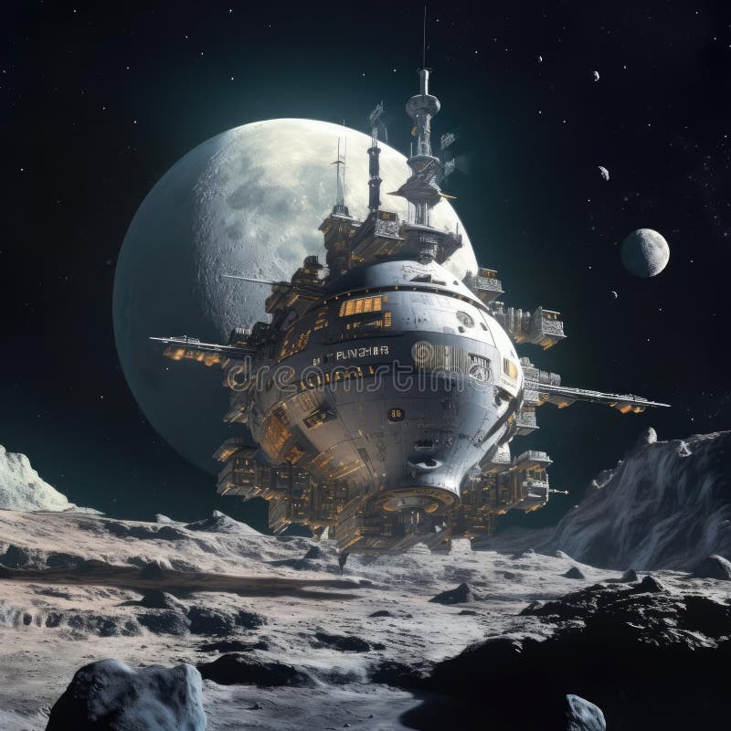 A Spacecraft Lands on the Surface of the Moon Stock Image - Image of ...