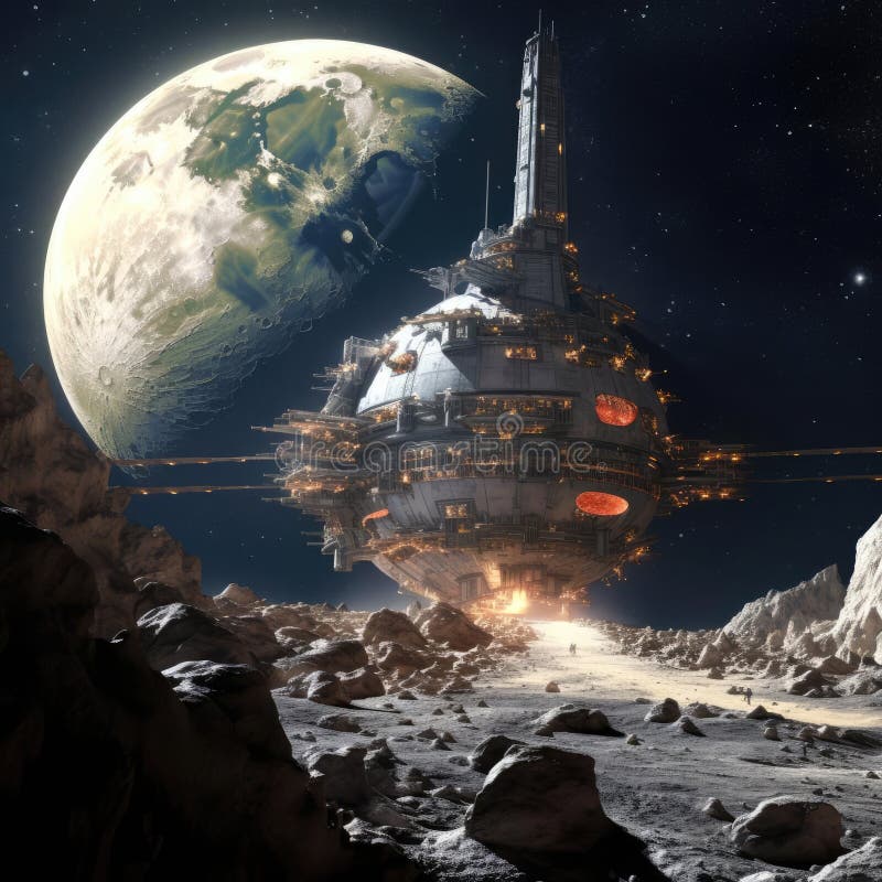 A Spacecraft Lands on the Surface of the Moon Stock Image - Image of ...