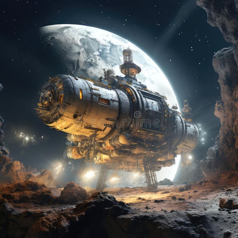 A Spacecraft Lands on the Surface of the Moon Stock Image - Image of ...