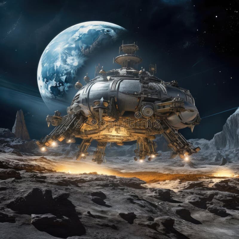 A Spacecraft Lands on the Surface of the Moon Stock Photo - Image of ...