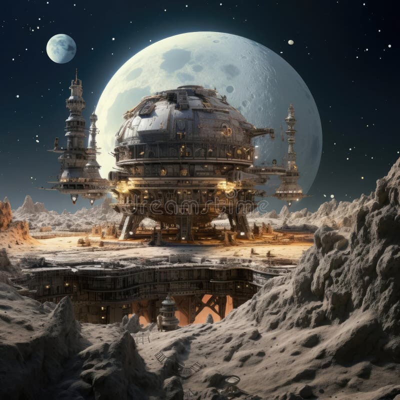 A Spacecraft Lands on the Surface of the Moon Stock Image - Image of ...