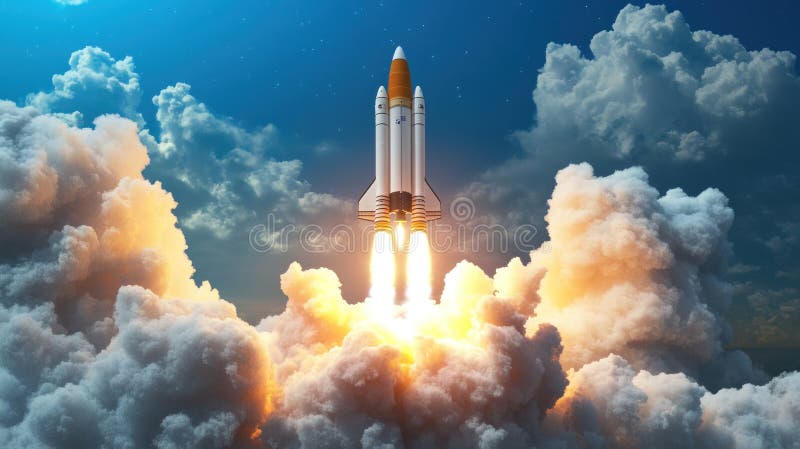 Spacecraft Launch through Dramatic Cloudscape Stock Illustration ...