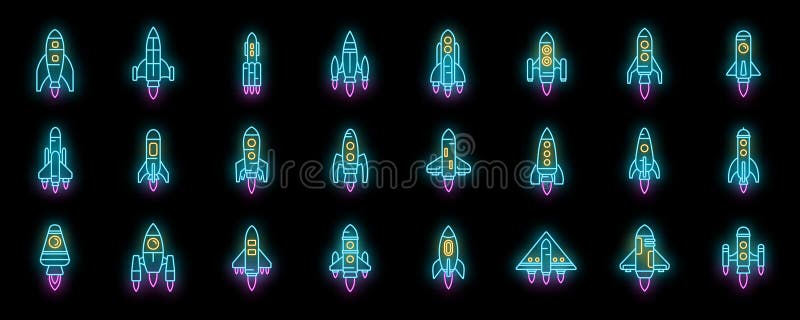 Spacecraft Launch Icons Set Vector Neon Stock Illustration ...