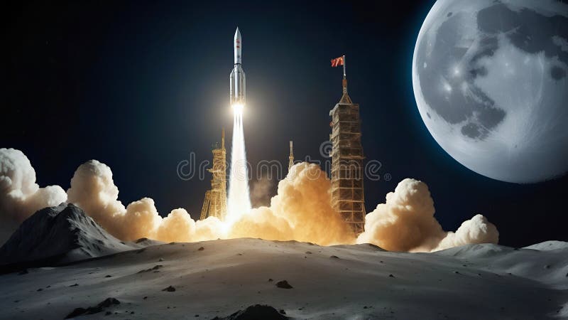 The Spacecraft is Launching from Earth, with a Trail of Flame Behind it. China Space Program ...