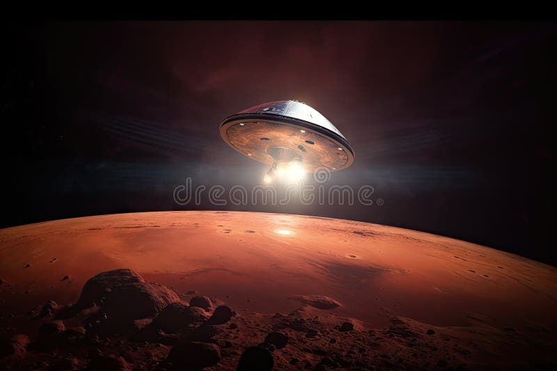Spacecraft, Leaving Red Planet with Speed of Light Stock Illustration ...