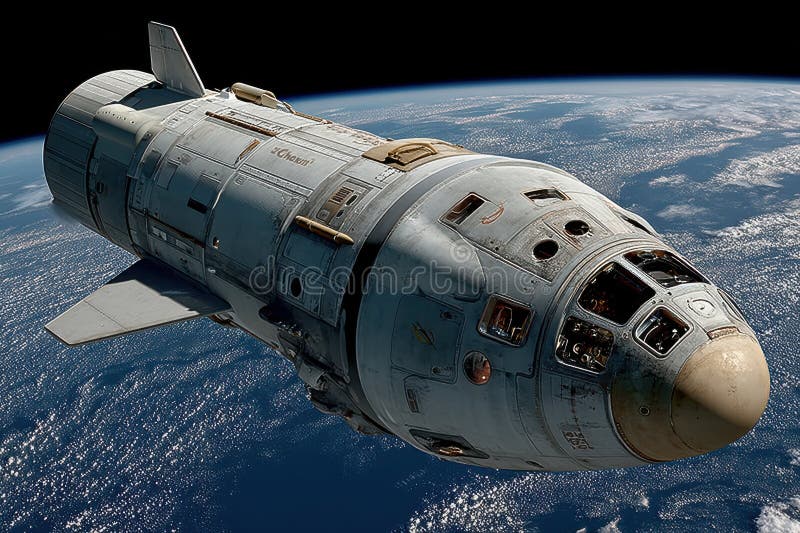 A Spacecraft Orbiting Above Earth with Detailed Design and Shadows ...