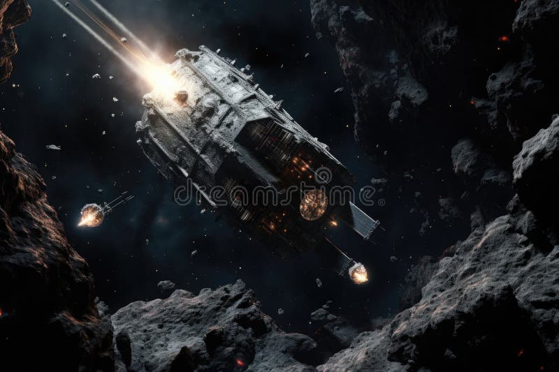 Spacecraft Mining an Asteroid in Deep Space Stock Illustration ...