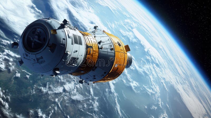 A Spacecraft Module Orbiting Earth, Showcasing Space Exploration ...