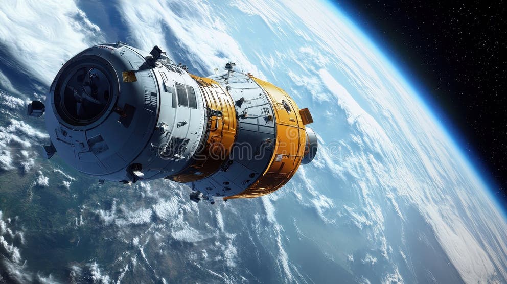A Spacecraft Module Orbiting Earth, Showcasing Space Exploration ...