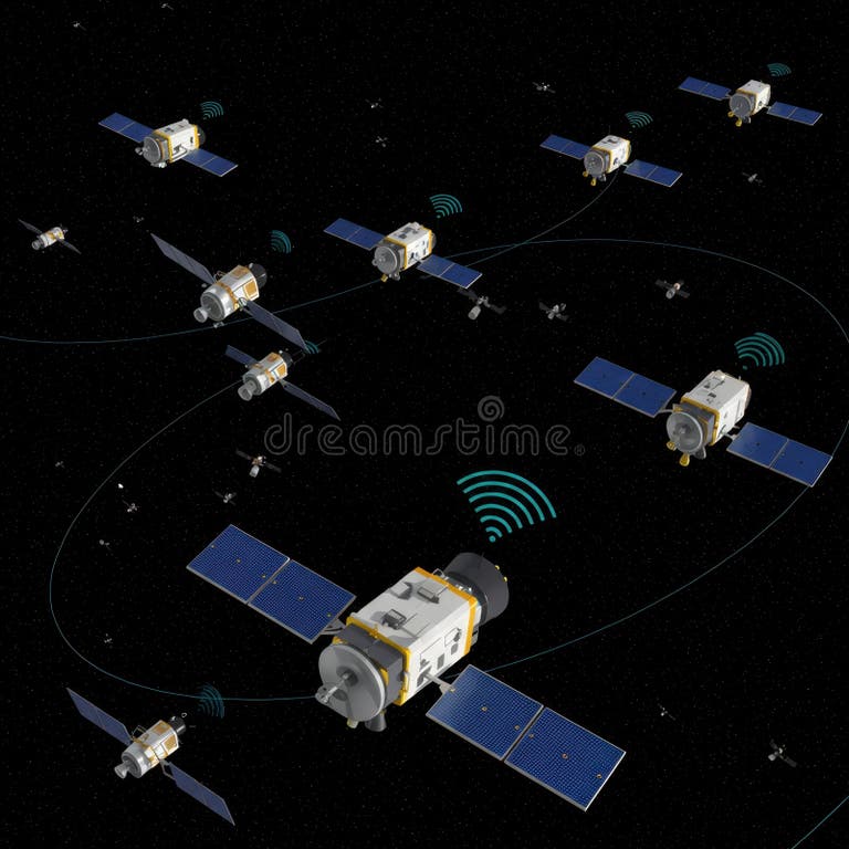 Spacecraft Network Orbiting Earth Stock Illustration - Illustration of ...