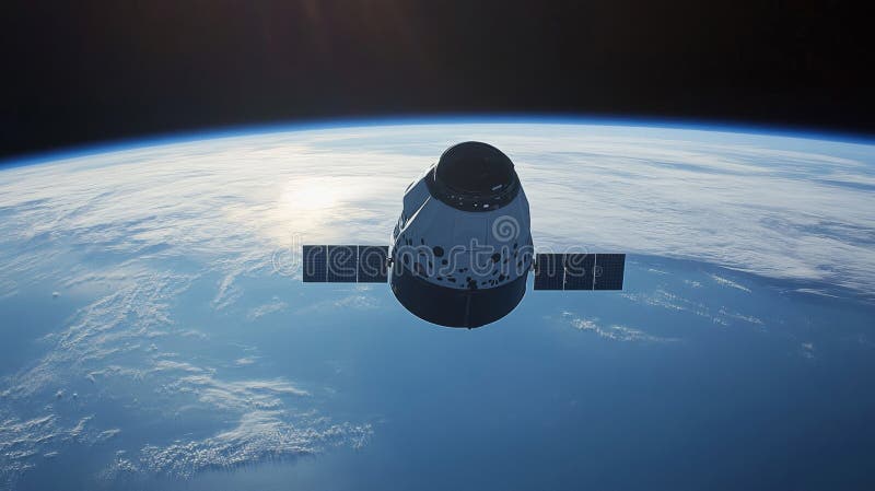 Spacecraft Orbiting Earth: a High-Altitude View Stock Illustration ...