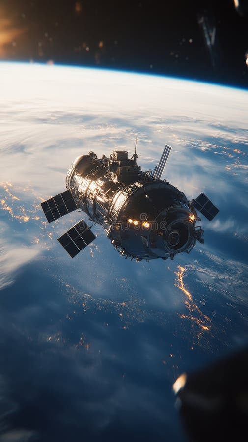 Spacecraft Orbiting Earth, Showcasing Space Exploration Technology and ...