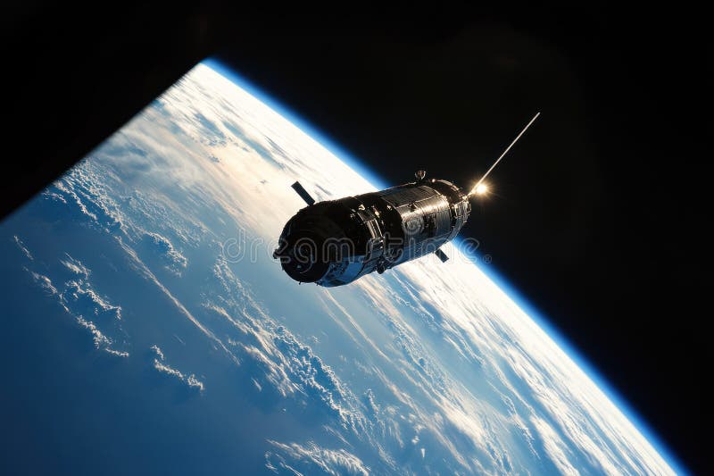 Spacecraft Orbiting Earth with a View of the Planet Atmosphere and ...