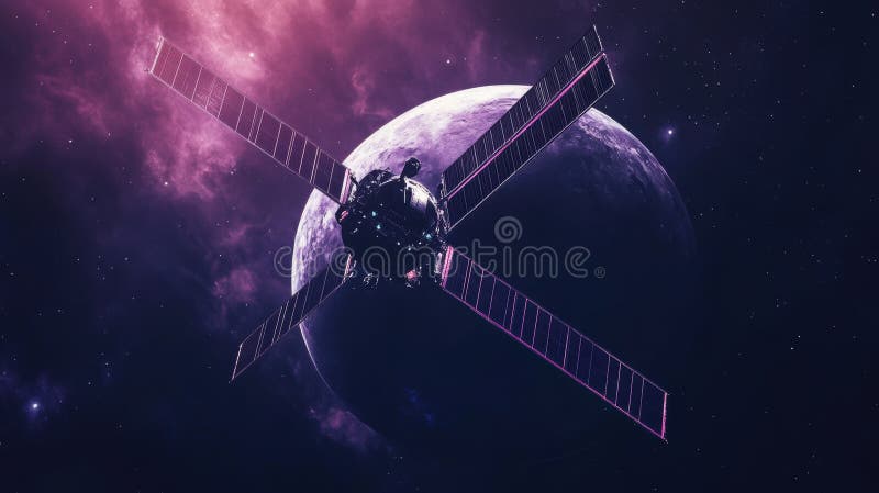 Spacecraft Orbiting Planet stock illustration. Illustration of deep ...