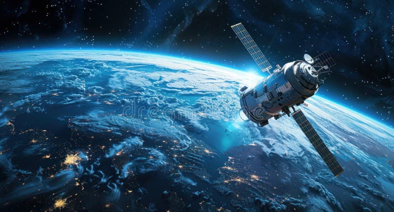 Spacecraft Orbiting a Planet on the Surface of the Earth Stock Image ...