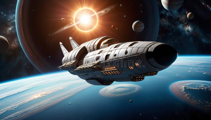 Spacecraft Orbiting Planetary System Stock Image - Image of vessel ...