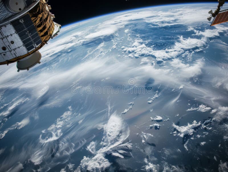 A Spacecraft Orbits Earth, Showcasing Intricate Cloud Patterns and the ...
