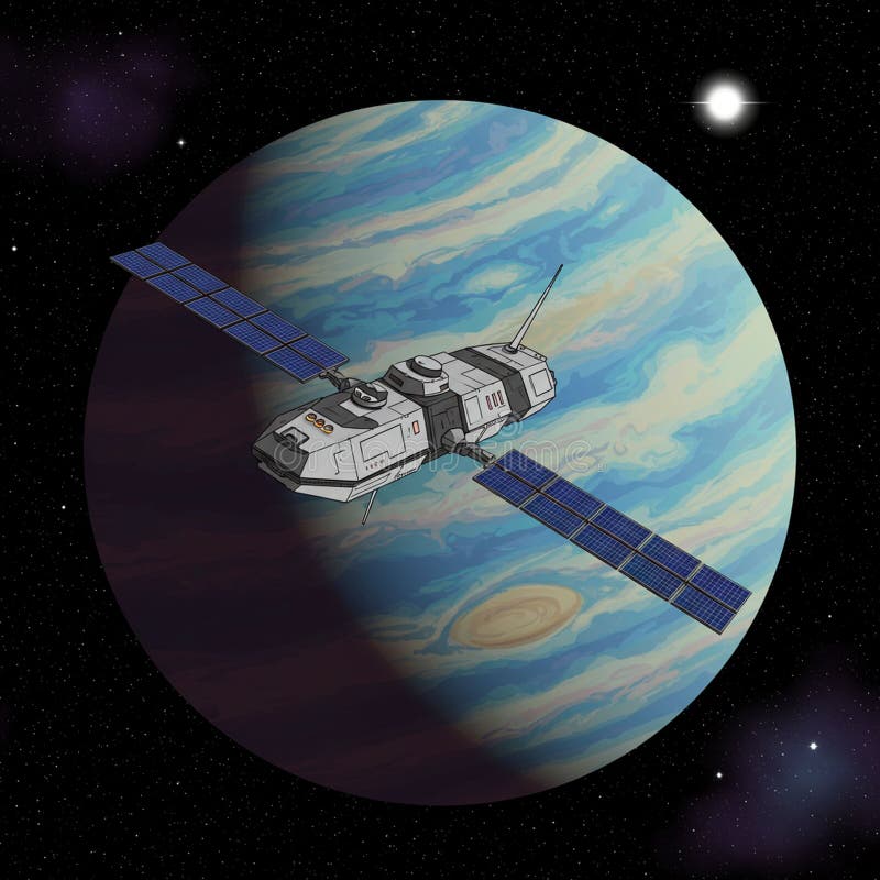 A Spacecraft with Rectangular Solar Panels Orbits a Planet Resembling ...
