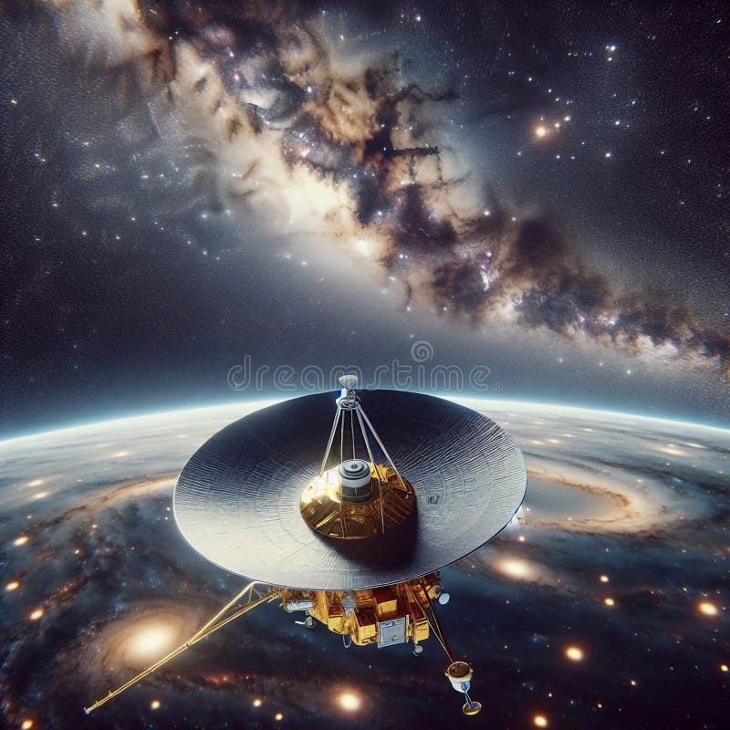 A Spacecraft in Space with the Milky Way Galaxy in the Background. the ...